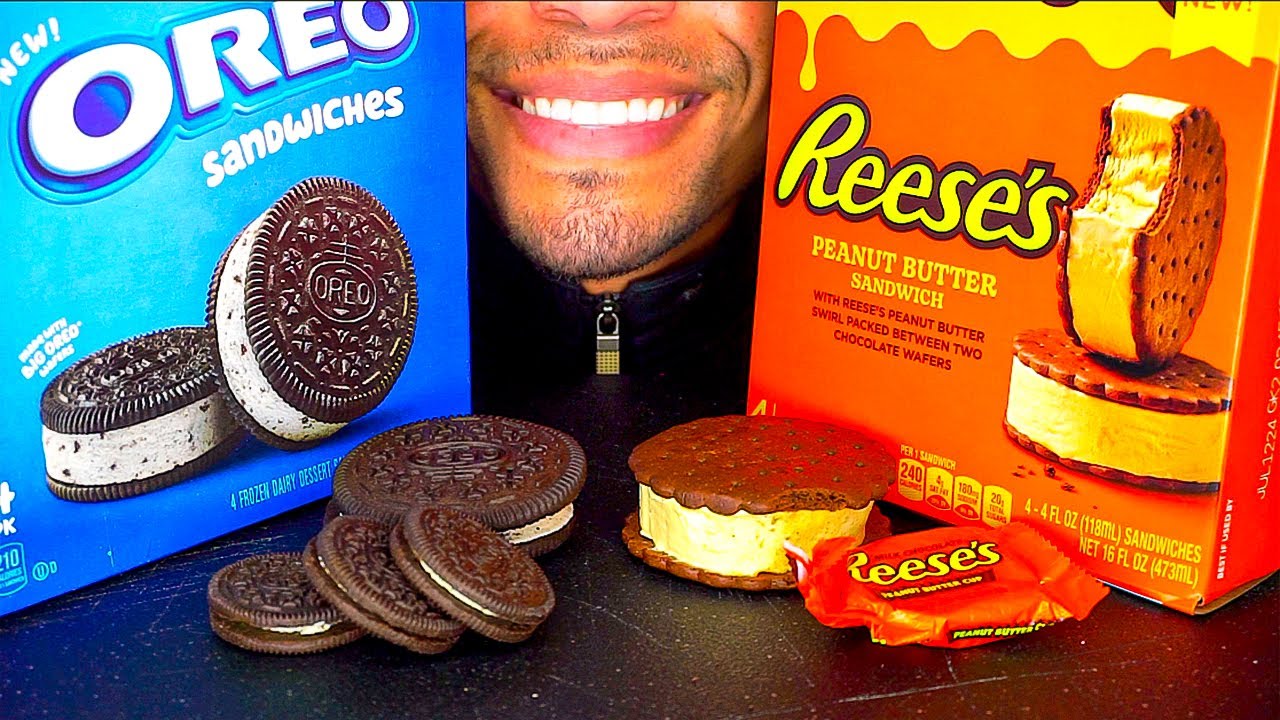 OREO VS REESE'S ICE CREAM SANDWICHES MUKBANG EATING NO TALKING CANDY ...