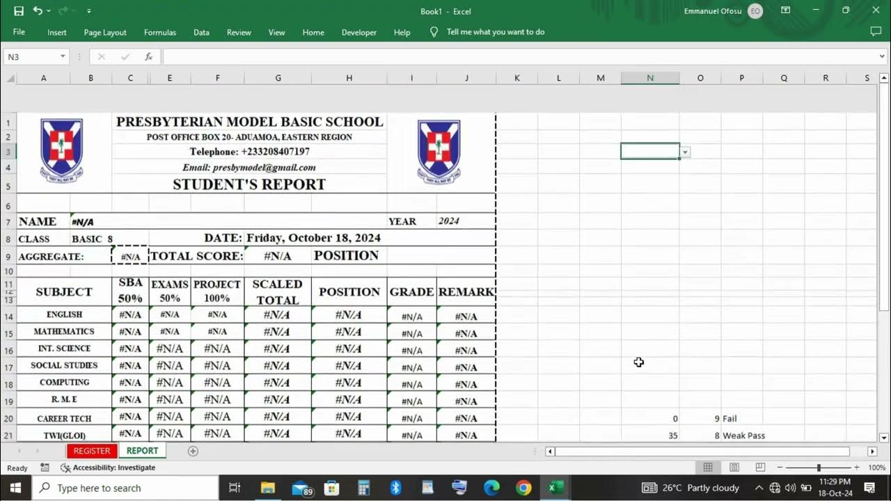 How to Create Automated Student's Report System in Excel - Part 1 - YouTube