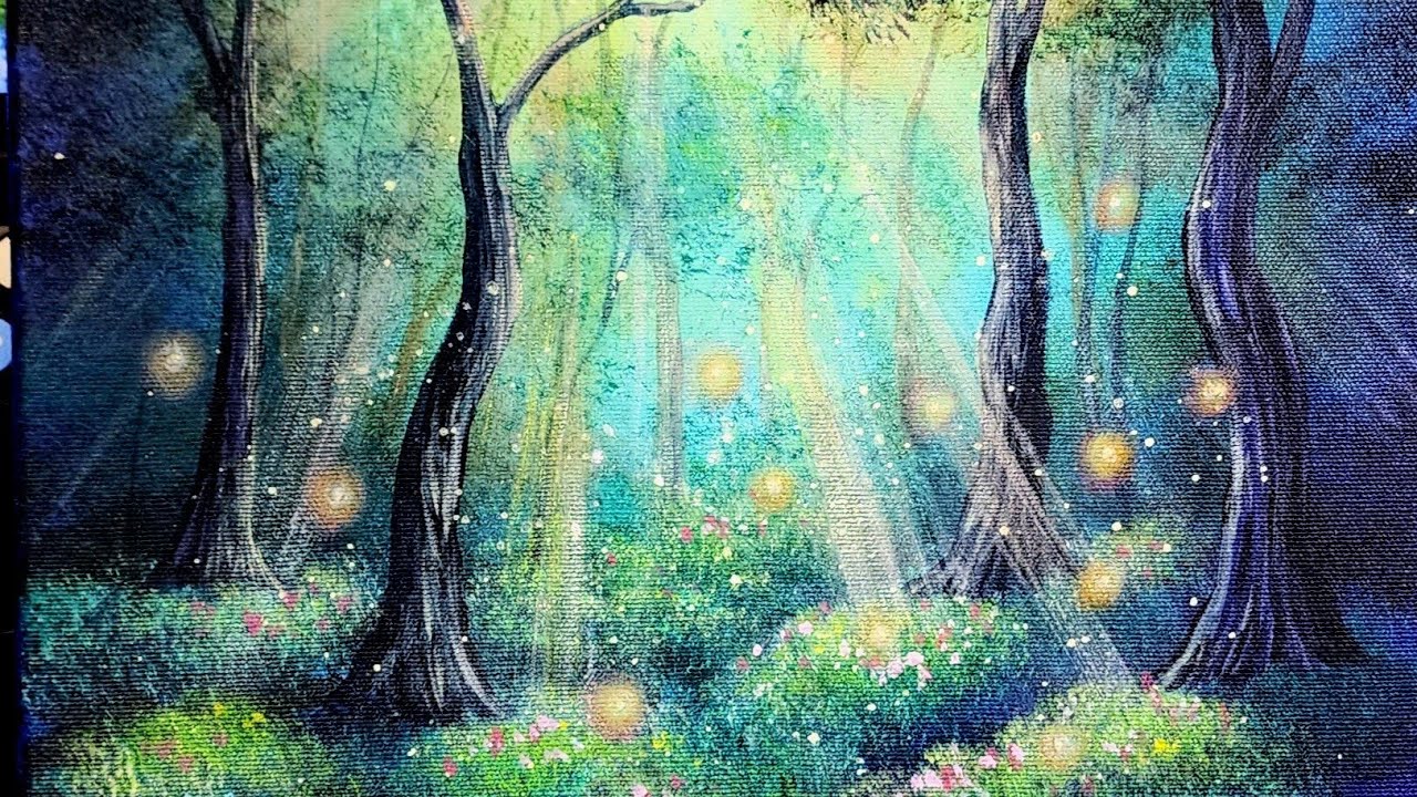 How to Paint "Firefly Forest Lights" Acrylic Painting LIVE Tutorial ...
