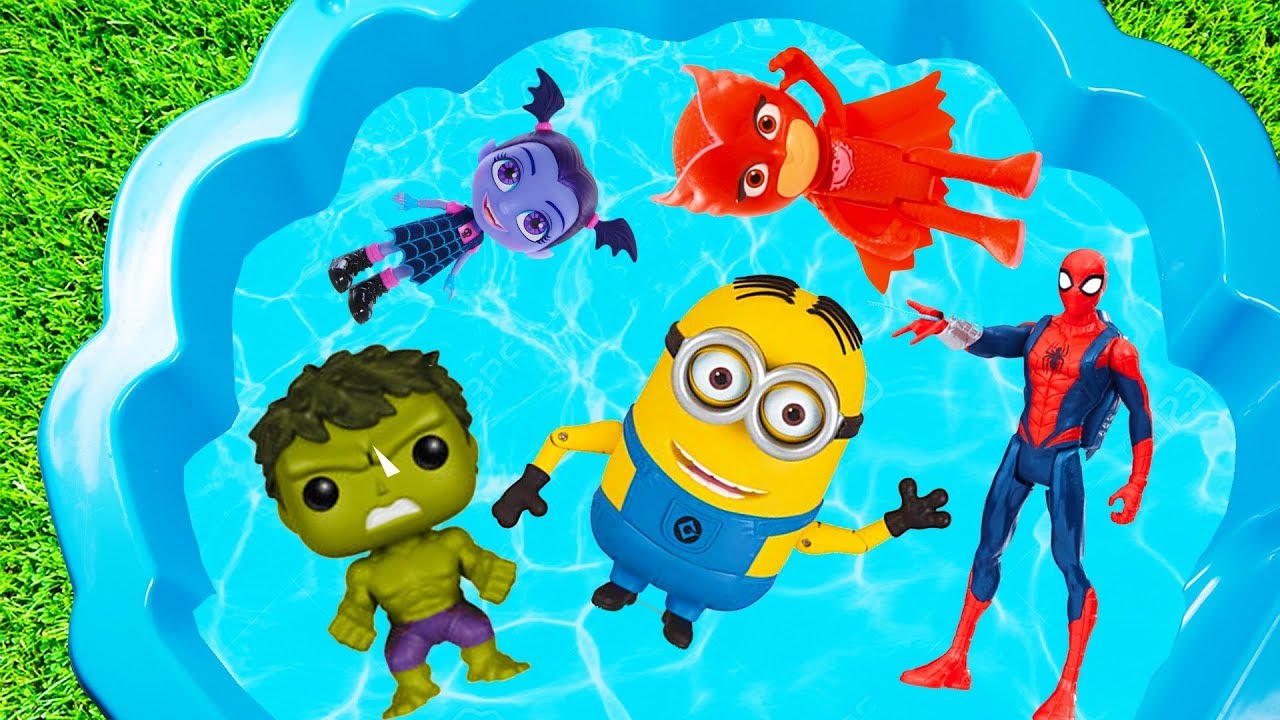 Learn Character Names with Super Heroes - Toys in Pool Video For Kids ...