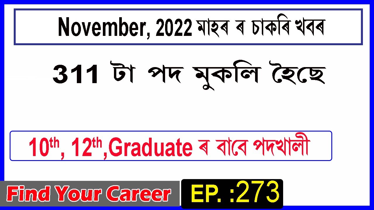 Assam JOB News Episode 273 || Latest Assam Job Notifications 2022 - YouTube