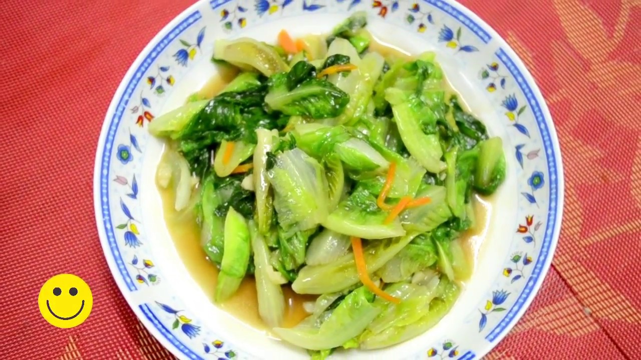 Stir-Fried Lettuce - 蒜蓉炒生菜 - A Healthy Cooked Lettuce Recipe - YouTube