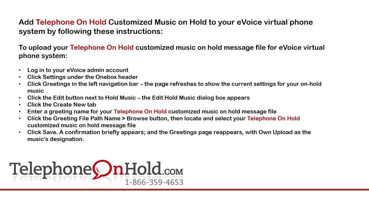 Telephone On Hold Upload MOH for eVoice Virtual Phone System - YouTube