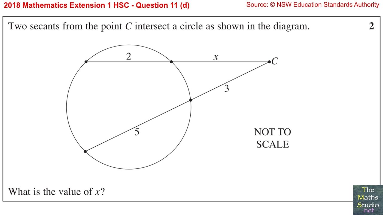 2018 Maths Extension 1 HSC Q11d Solve circle geometry problem involving ...
