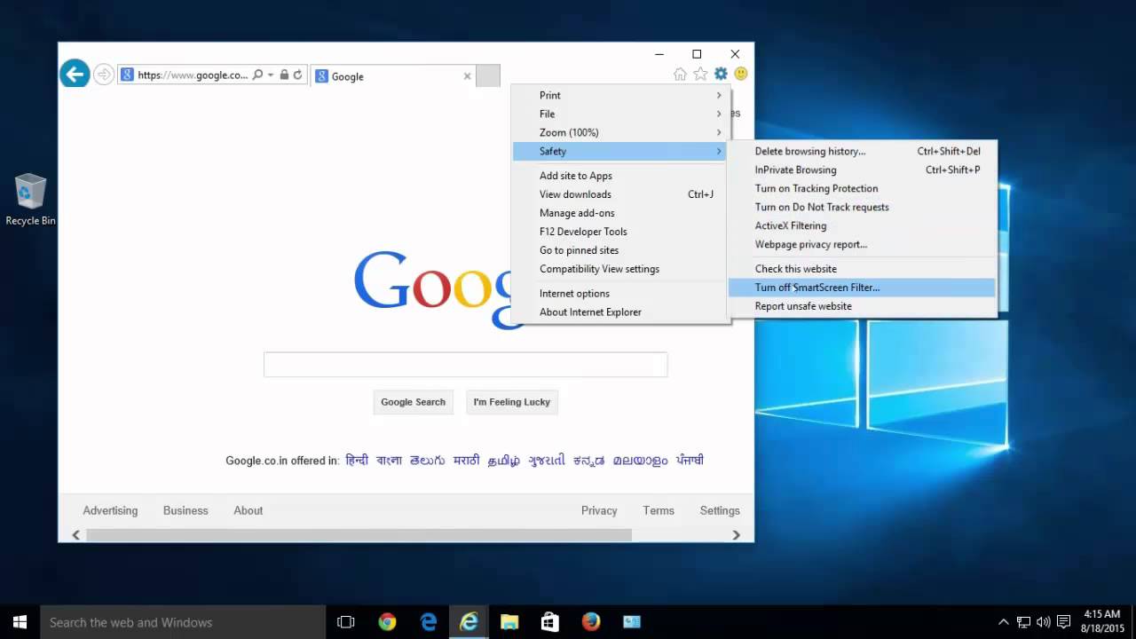 How to Disable the SmartScreen Filter in Internet Explorer 10 - YouTube