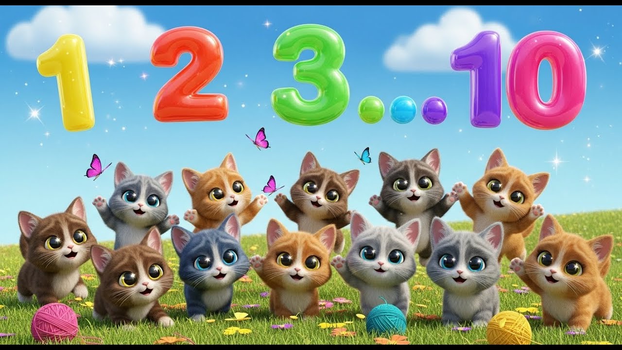Ten Little Kittens Playing 🐱 | Learn Numbers & Animals for Kids | Fun ...