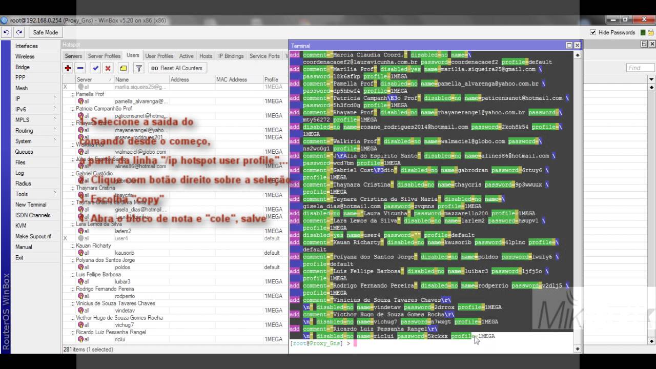 Exportando/Importando usuários do hotspot Mikrotik - YouTube