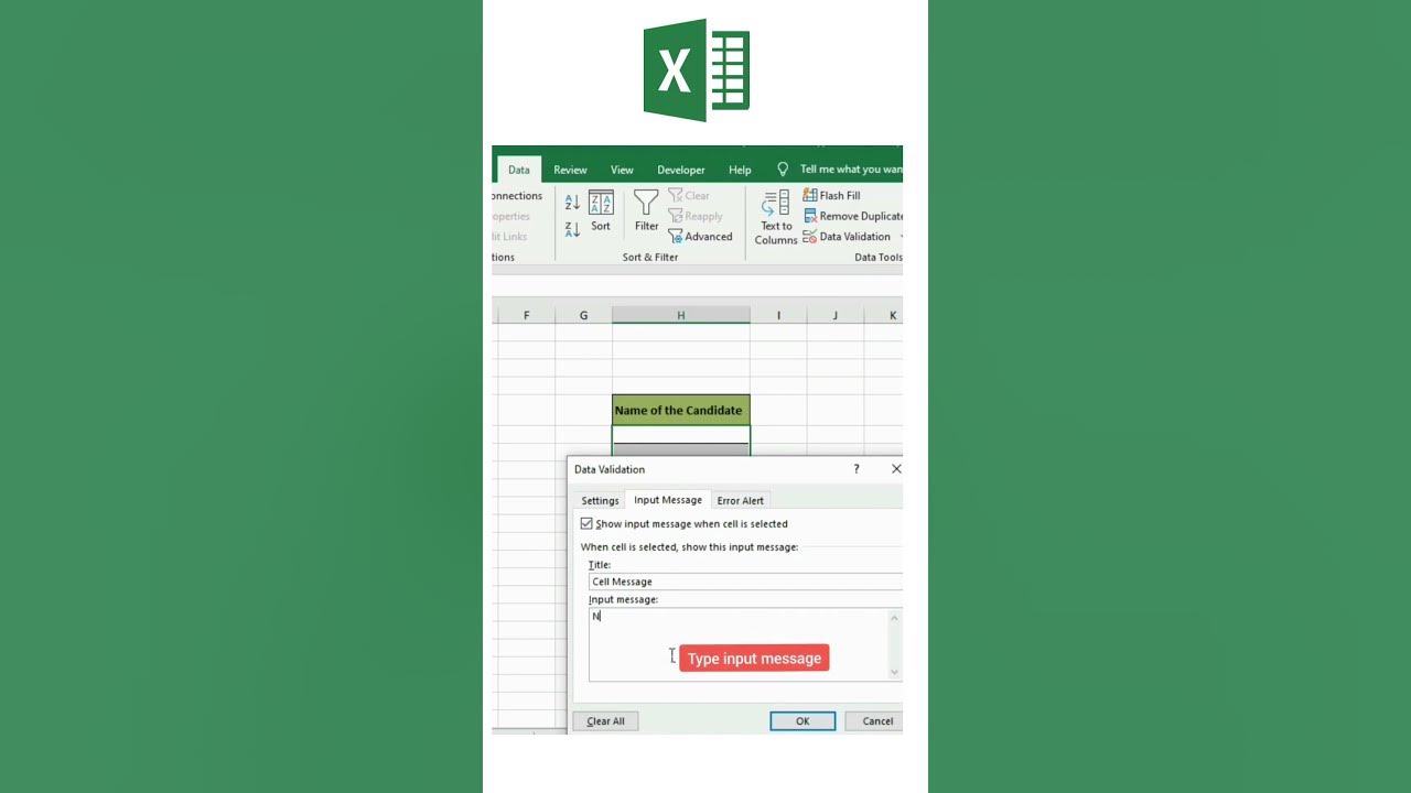 Data Validation With Input Message Exceltutorial Exceltips Msexcel Youtube