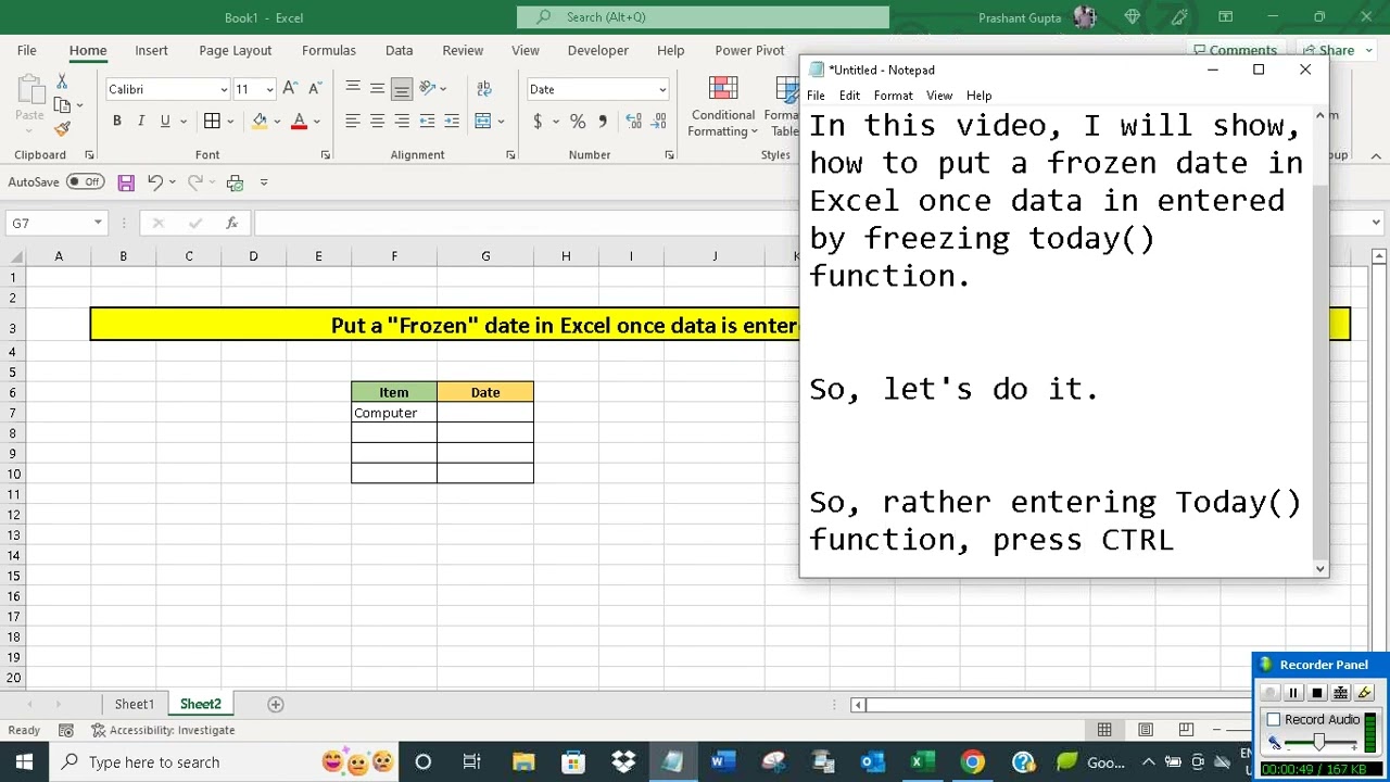 Put A Frozen Date In Excel Once Data Is Entered By Freezing Today Put A Frozen Date In Excel Once Data Is Entered By Freezing Today