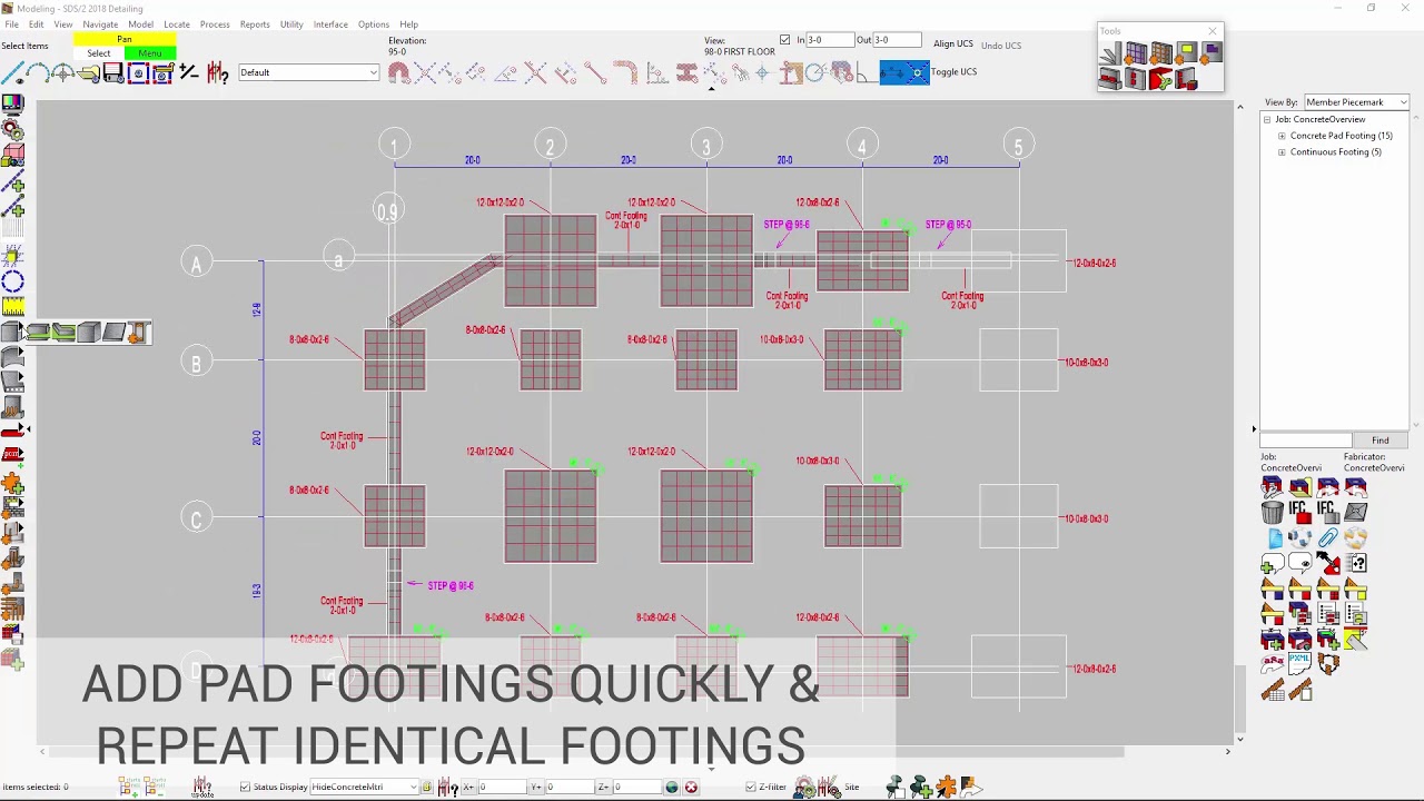 SDS/2 Concrete: Continuous Footings, Footing Steps and Pad Footings ...