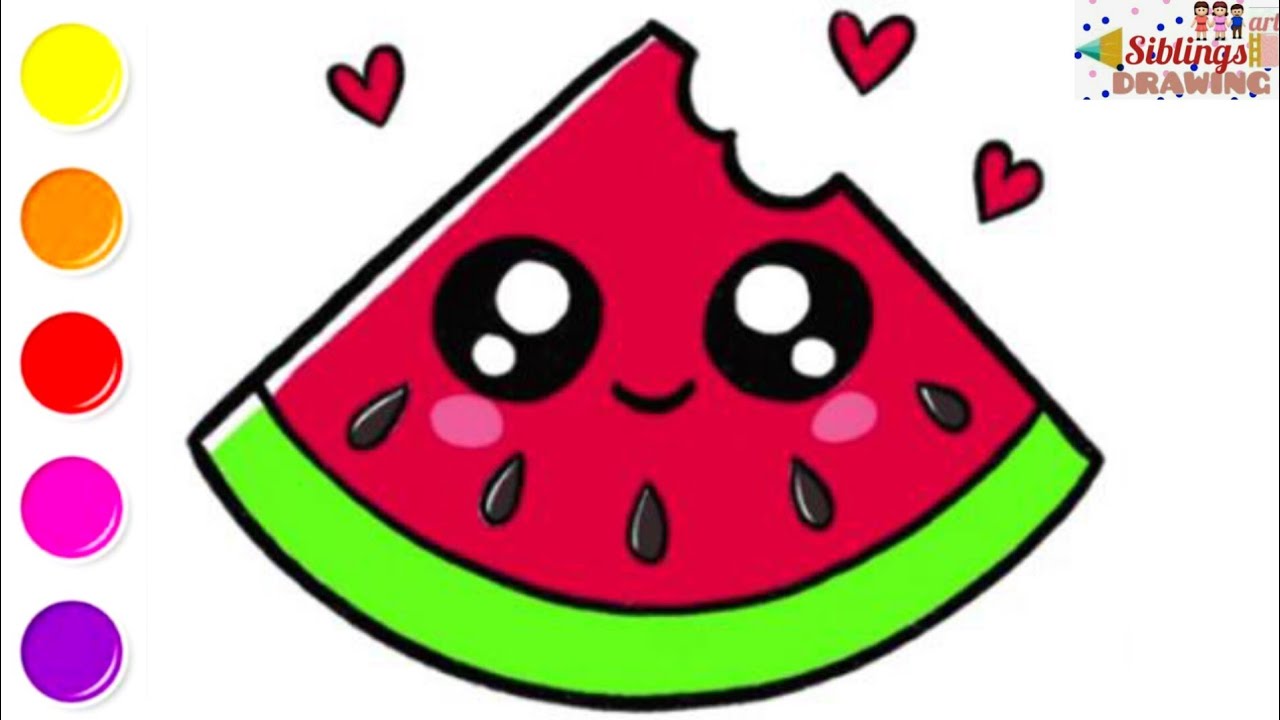 How To Draw A Cute Watermelon Easy For Kids And Toddlers - YouTube