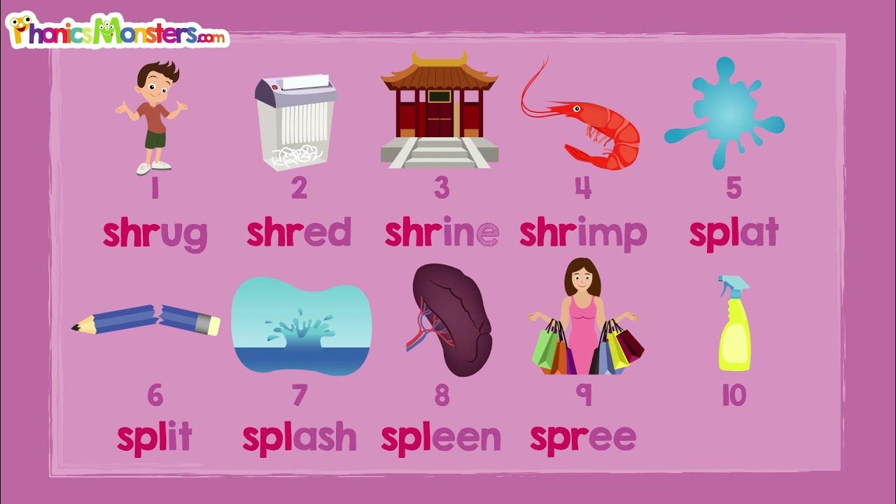 Level 3 - Video 10.1 Practice /shr/ /spl/ /spr/ ~ PhonicsMonsters.com ...