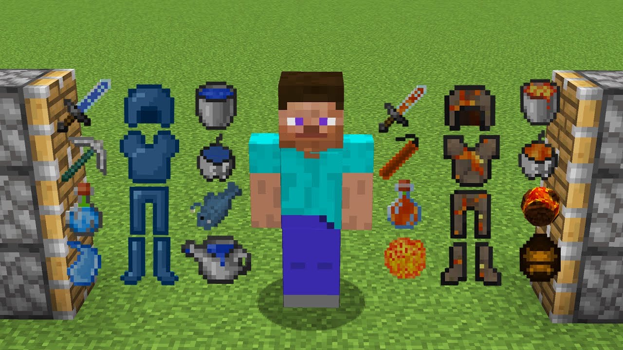 all water items + steve + all lava items = ??? - YouTube