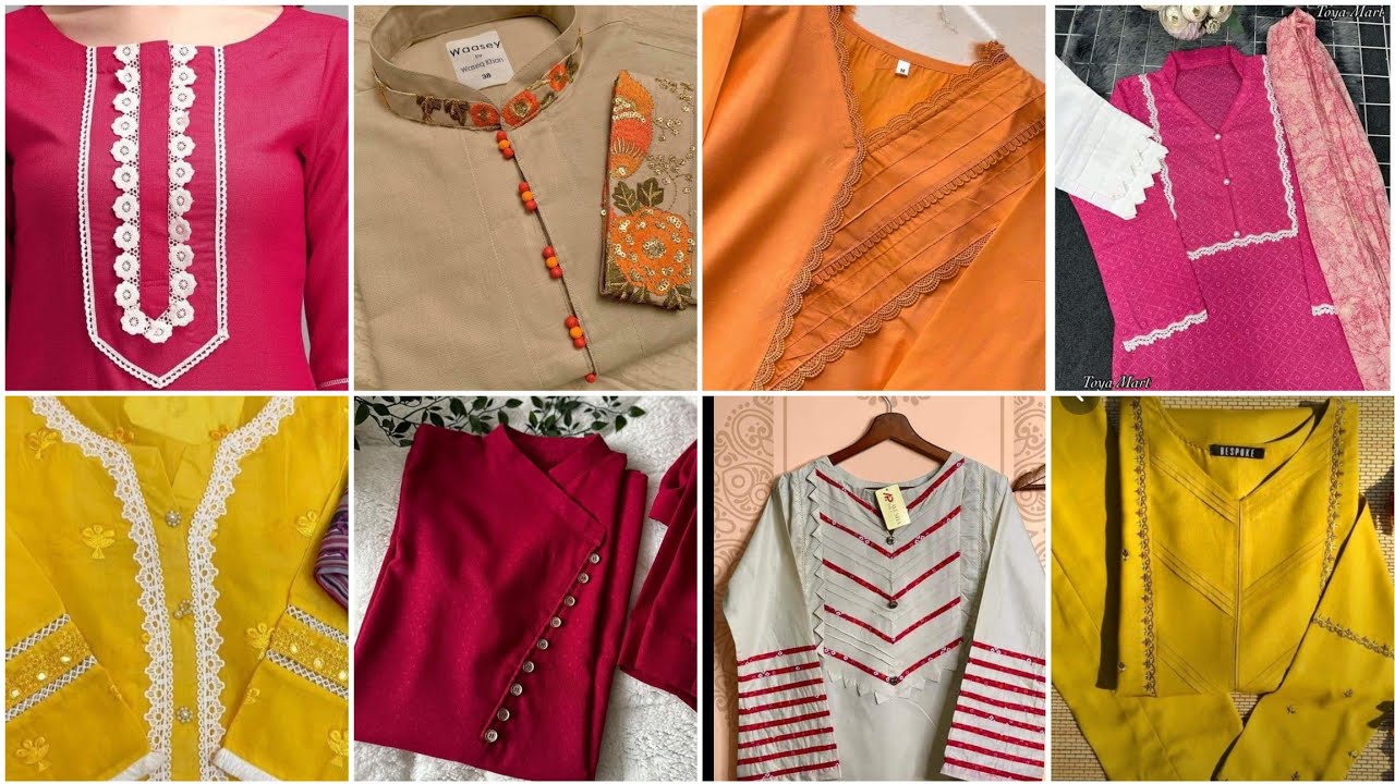 Latest neck design 2024 || neck design ideas with lace || Simple neck ...