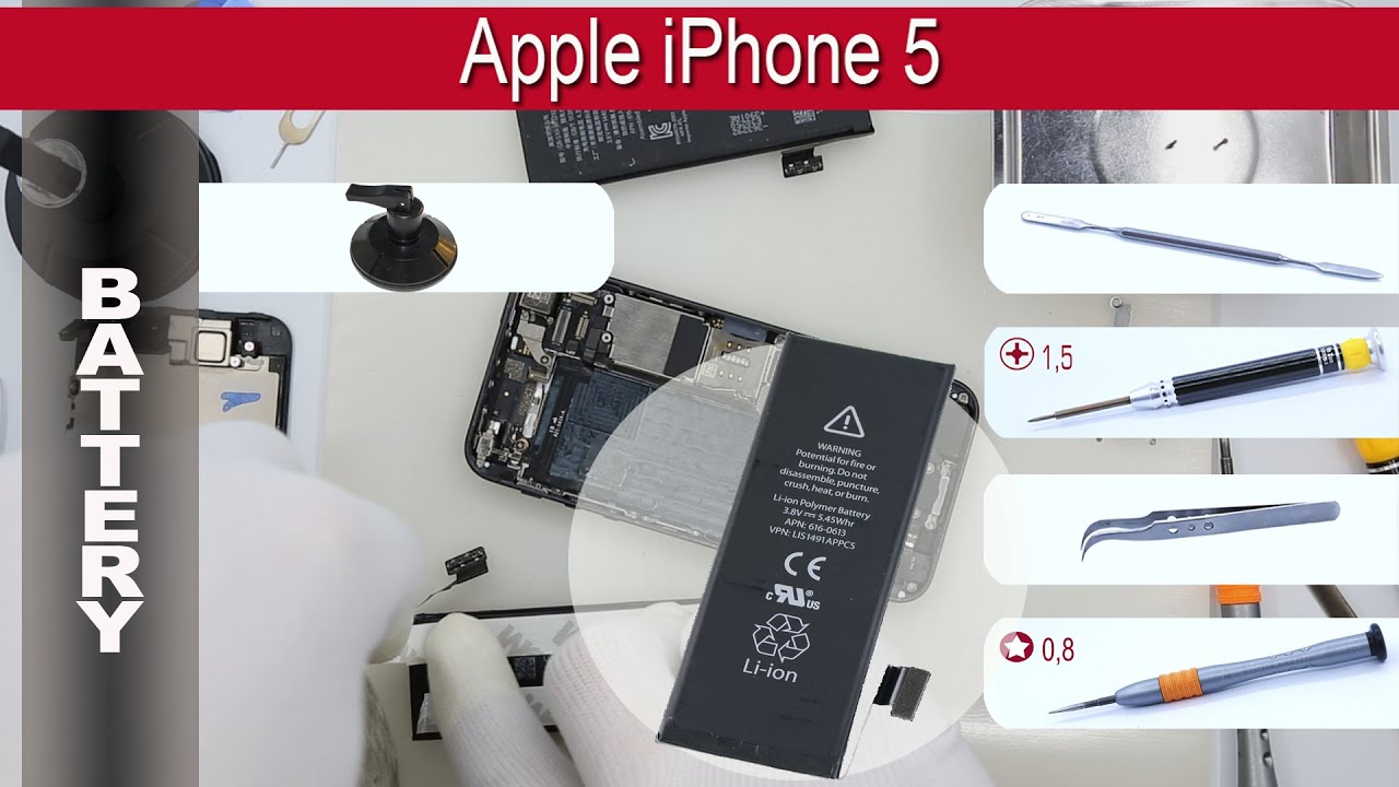 How to replace 🔋 battery 🍎 Apple iPhone 5 A1428, A1429, A1442 - YouTube