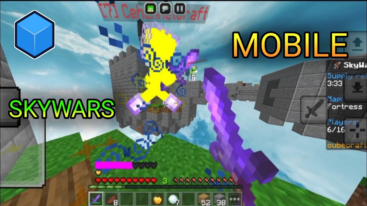 Cubecraft skywars with mobile | Mcpe New touch controls | Minecraft ...