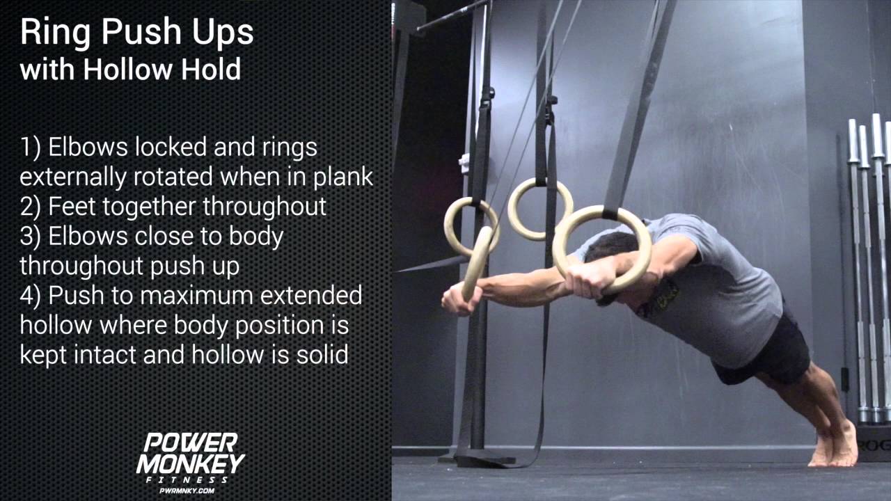 Monkey Method: Ring Push Ups with Hollow Hold - YouTube
