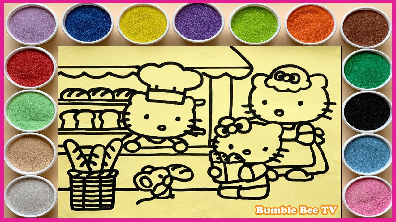 COLORED HELLO KITTY BAKERY SAND PAINTING SO CUTE/ TIỆM BÁNH MÌ HELLO ...