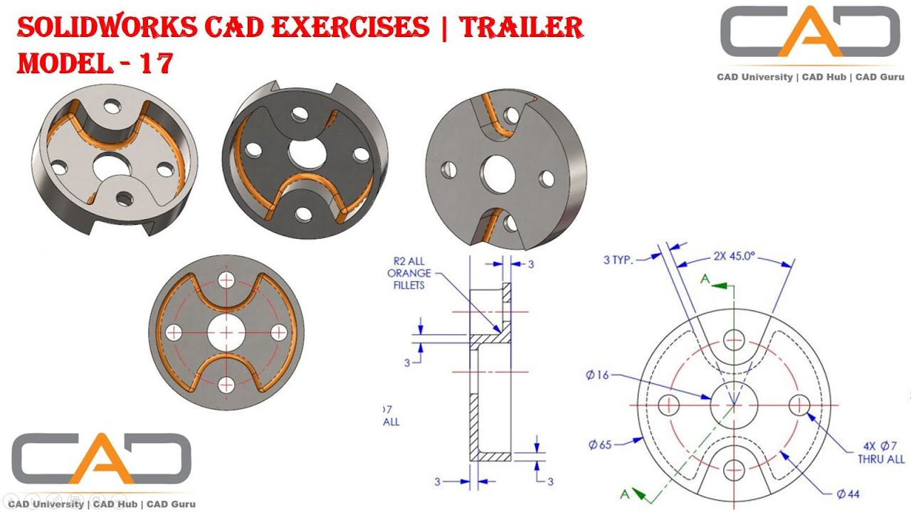 SOLIDWORKS CAD Exercises | Trailer | Model - 17 - YouTube