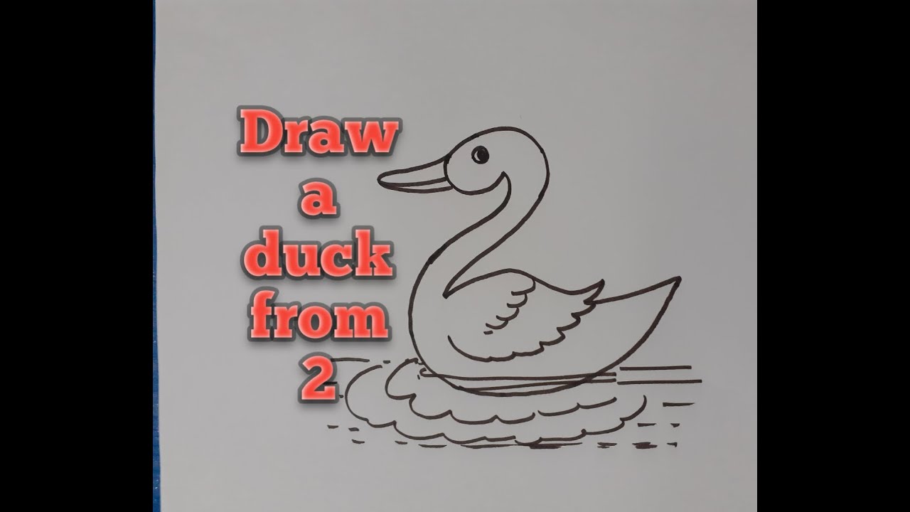 Duck drawing | How to draw a duck from number 2 | Duck drawing tutorial ...