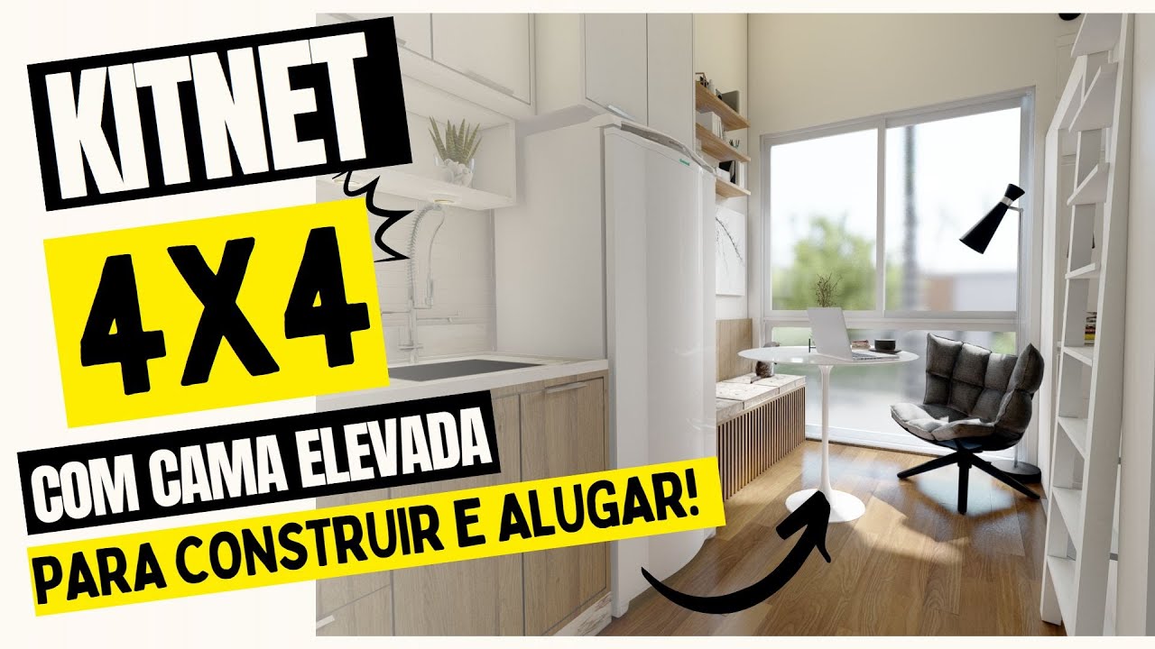 PROJETO DE KITNET TIPO STUDIO DE 4x4m MODULAR - Tinyhouse, casa pequena ...