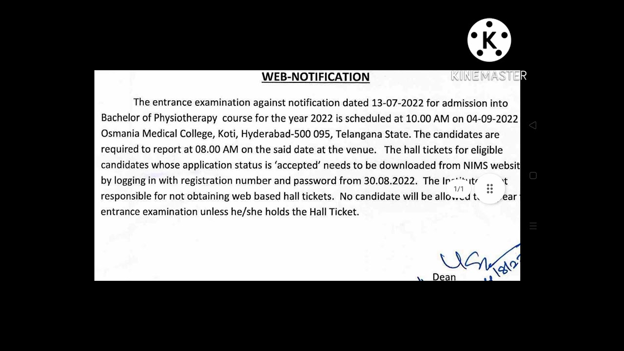 NIMS BPT Entrence examination venue,download Hallticket,Reporting Time ...