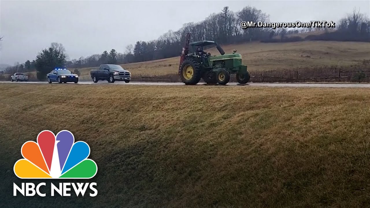 Watch: Police chase stolen tractor driving erratically - YouTube