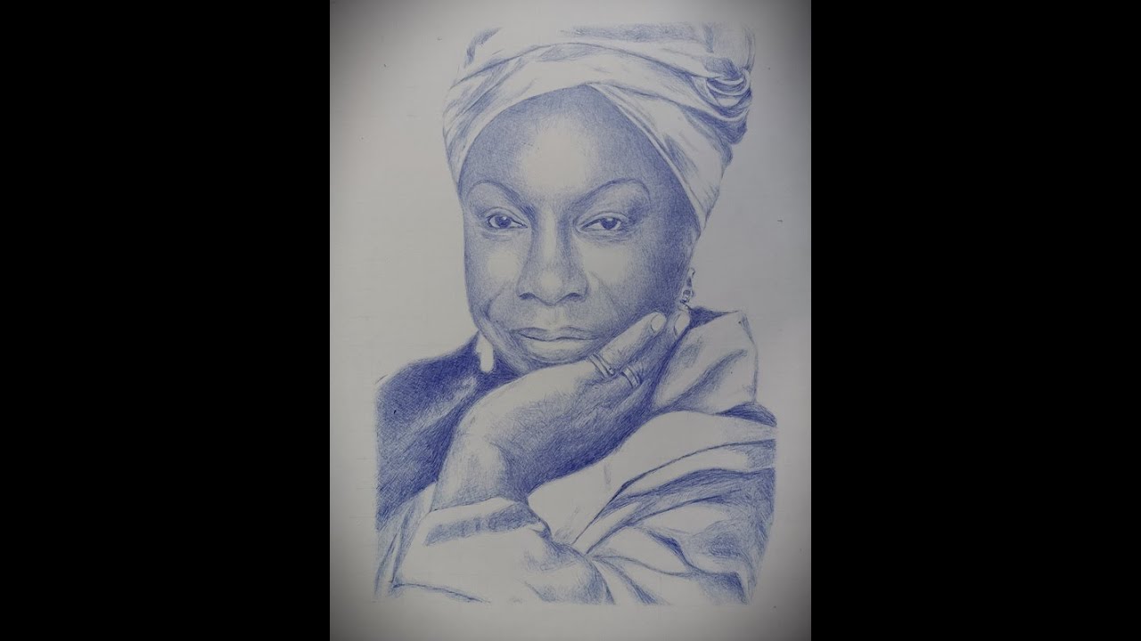 Nina Simone | Blue ballpoint time lapse drawing - YouTube