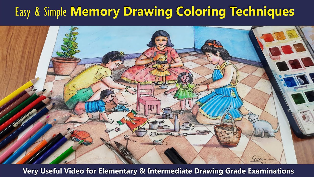 Memory Drawing Bhatukali with water color, Memory Drawing Coloring ...