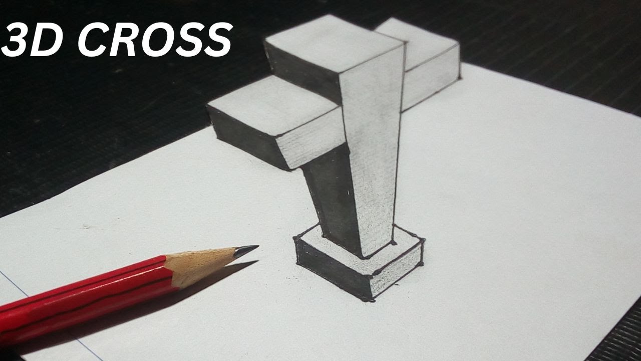 How To Draw A 3D CROSS On Paper, Easy 3D Drawing Tutorial Step By Step ...