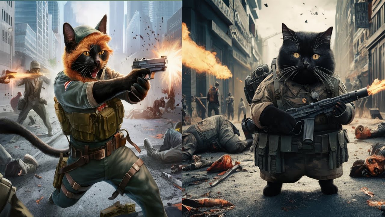 lucy, the ginger cat fighting with t-errorists | black commander cats win fight. | - YouTube