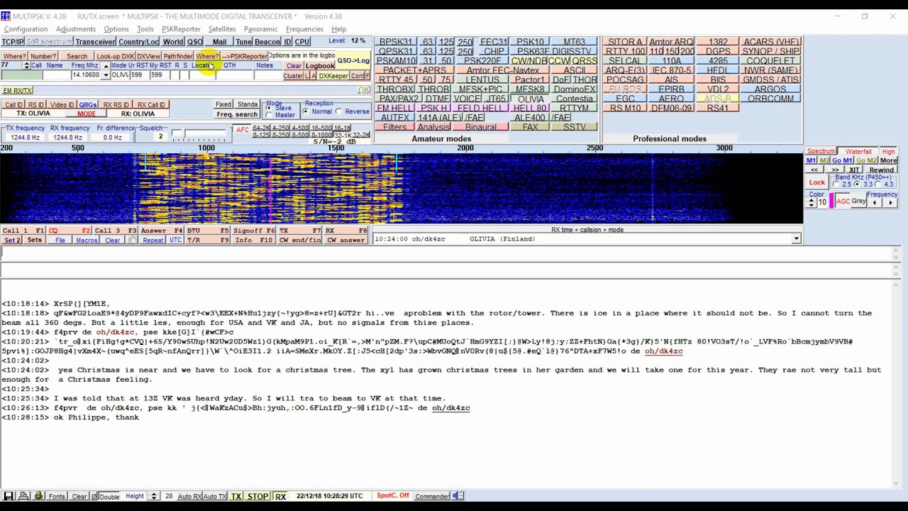 Olivia 32-1000 decode with Multipsk, 22 December 2018, 1025 UTC - YouTube