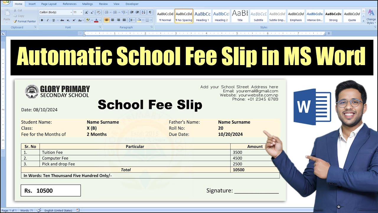 Automatic School Fee Slip in MS Word || Automatic Bill Design/Entry in ...