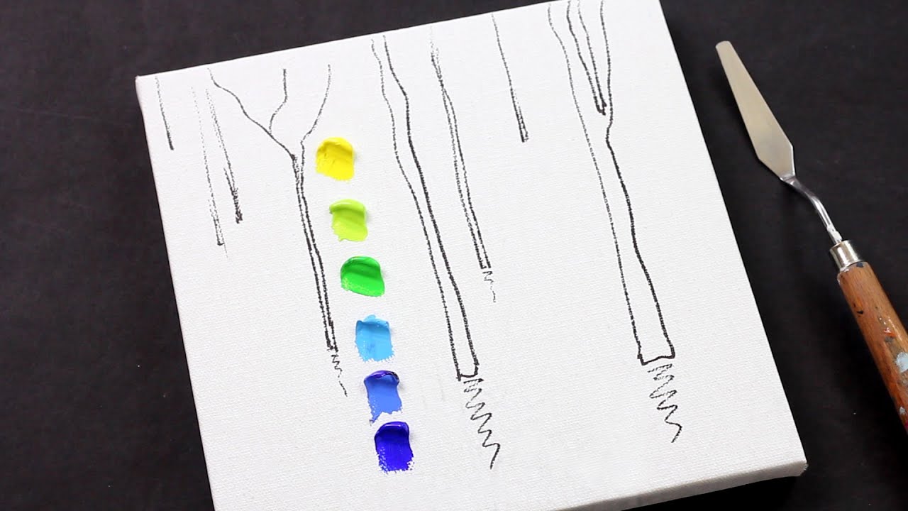 Abstract Landscape Painting with palette knife / Riverside forest ...