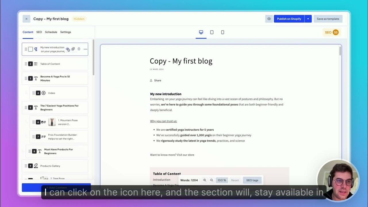 Hide/Show sections - YouTube