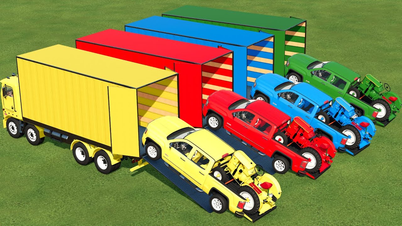 TRANSPORT OF COLORS! TRANSPORTING MINI TRACTOR-LOADED GMC PICKUPS TO ...