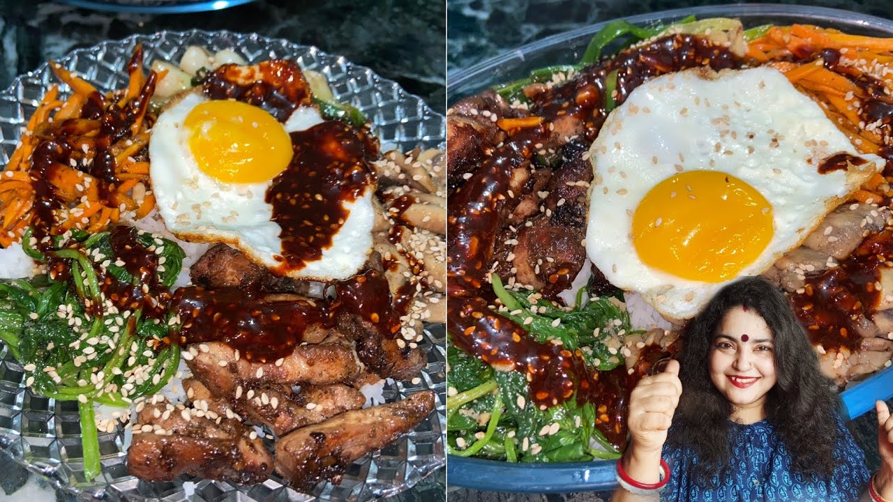 VIRAL KOREAN DISH BIBIMBAP RECIPE 🔥 SPICY KOREAN CHICKEN BIBIMBAP ...