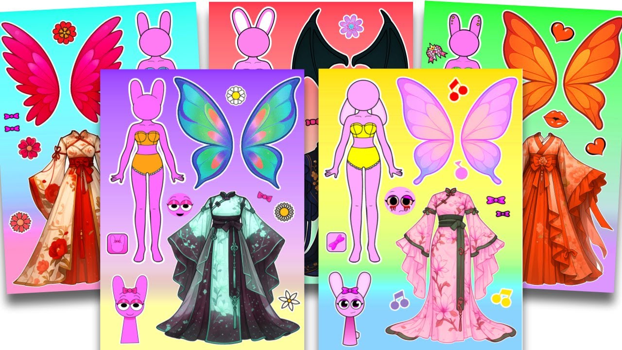 Sprunki PINKI Paper doll Dress up Sticker Book 🎀 스프런키 핑키 종이인형 옷입히기 스티커북 ...