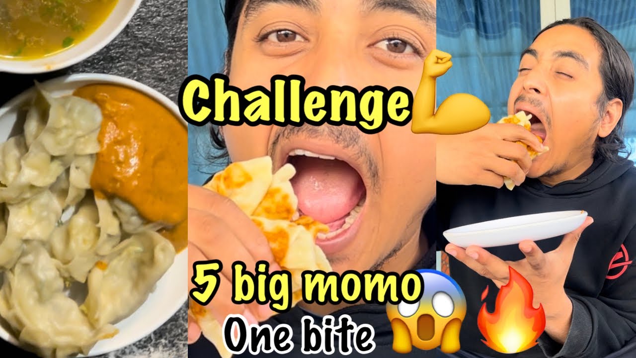 5 piece big momo in one bite challenge in my style😱Did i complete ...