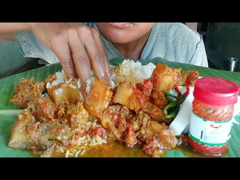 eating spicy pork curry & basmati White rice || simple pork eating show