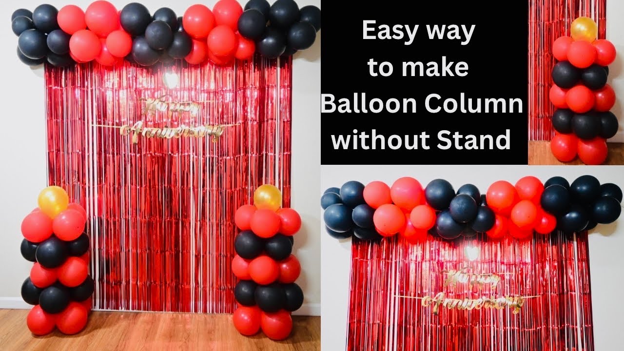 Red & Black Balloon Decoration idea | Easy way to make Balloon columns ...