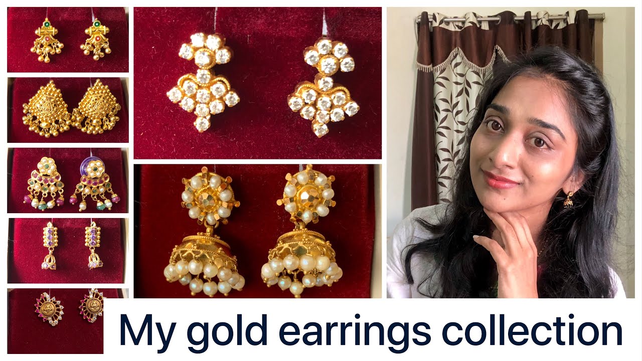 Gold earrings collection || My daily wear gold earring collection ...