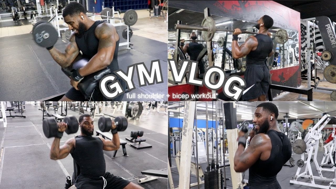 GYM VLOG *FULL SHOULDER BURNING + BICEP WORKOUT ROUTINE| PRE WORKOUT ...