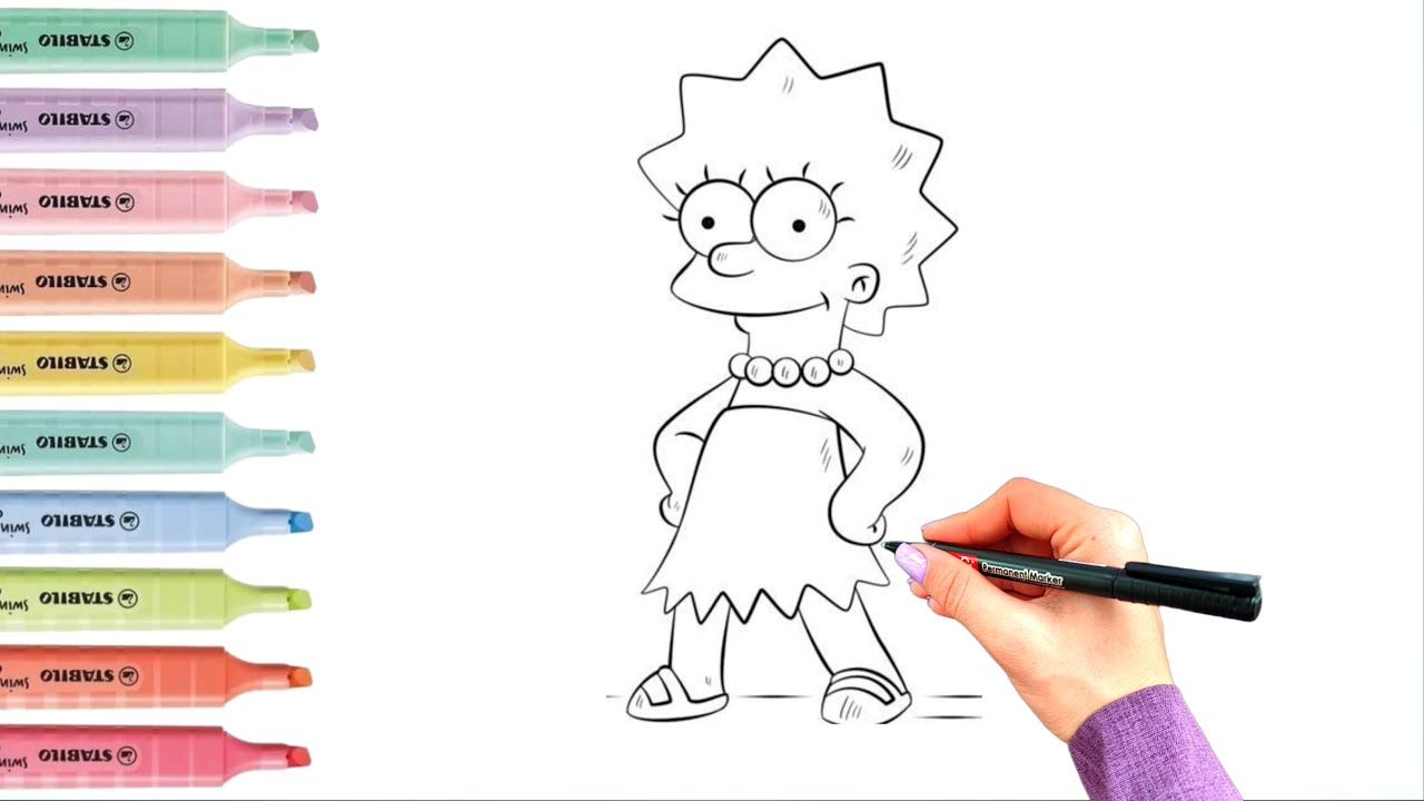 How to draw Lisa Simpson| Simpsons Drawing for Kids| Simpsons Family ...