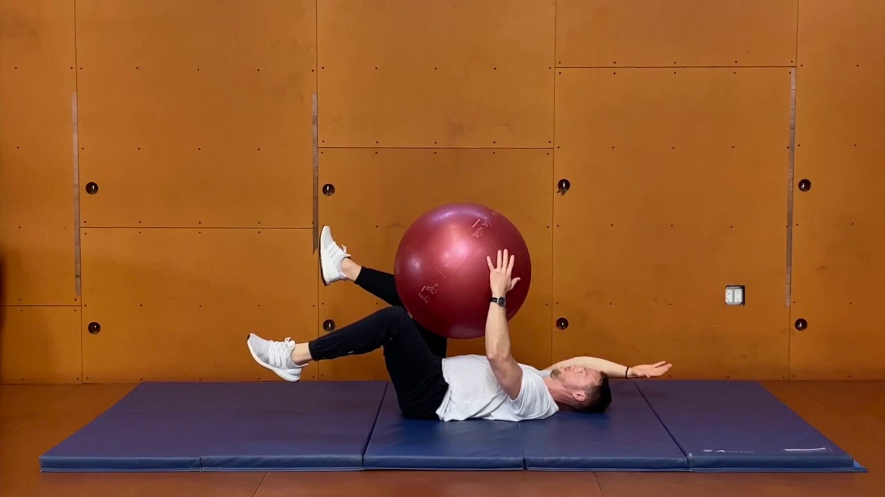 Stability Ball Dead Bug Opposite Arm & Bent Leg Lower - YouTube