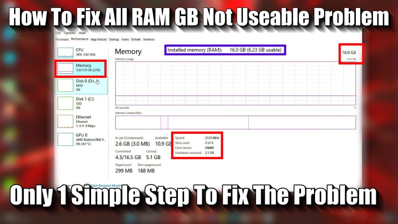 How To Fix All RAM GB Not Useable Problem | Only 1 Simple Step To Fix ...