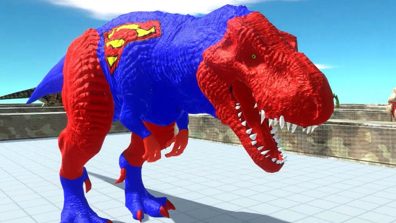 SUPERMAN T-REX VS Spider-Man T-REX off a cliff EPIC - Animal Revolt ...