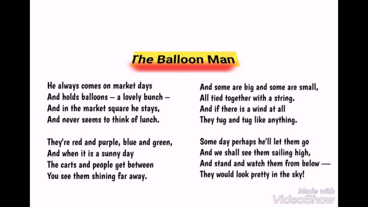 The Balloon Man Poem Class 5 PS Baijnathpur Shravasti. Teacher Prem ...