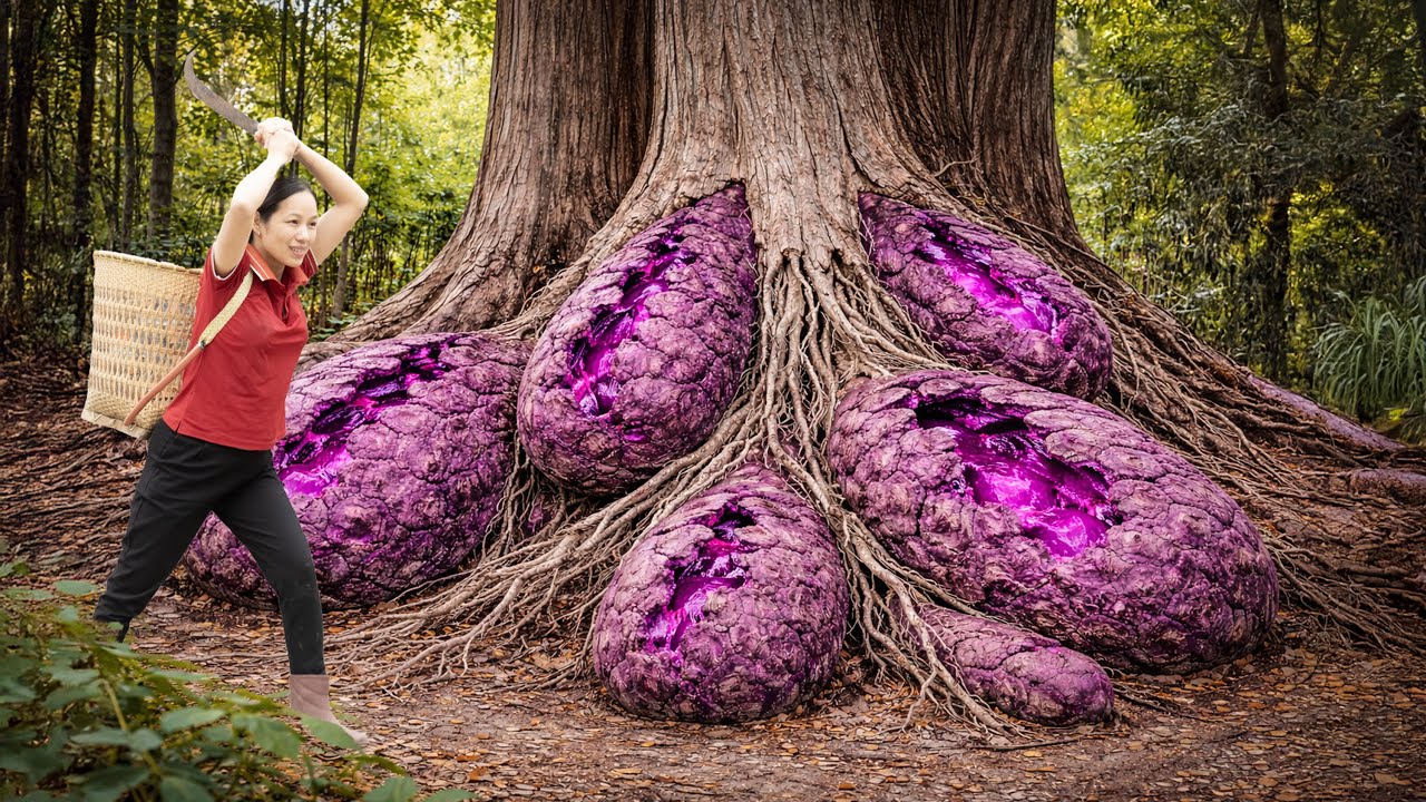 Harvesting Wild Yam on Ancient Tree Roots | Steamed Fermented Yam ...