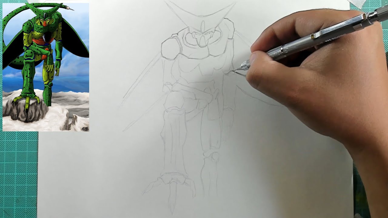 Dibujando a Cell Fase 1 a Lápiz - Dragon Ball Z - YouTube